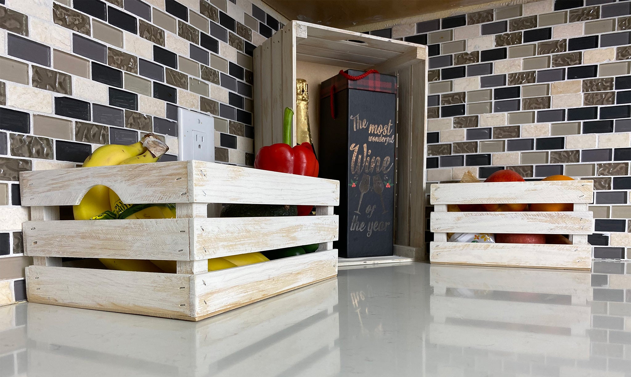 Rustic wood crates - White washed (set of 3) – Vintayard